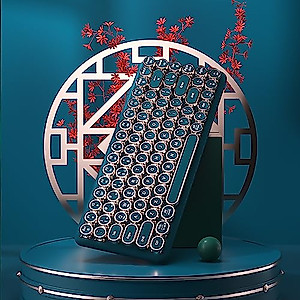 TISHLED Typewriter Keyboard Wireless 2.4GHz/Bluetooth/USB-C Wired Mechanical Gaming Keyboard with Gold LED Backlit 84-Key NKRO Hot Swappable Green Switches Retro Round Keycaps for Multi-Device