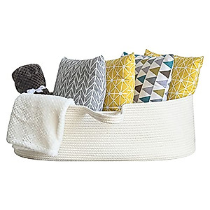 ICEBLUE HD Super Large Cotton Rope Nursery Basket Liners, Doll Basket, Kids Toys Storage,Jumbo Basket Organizer for Blankets,Pillows(Beige)