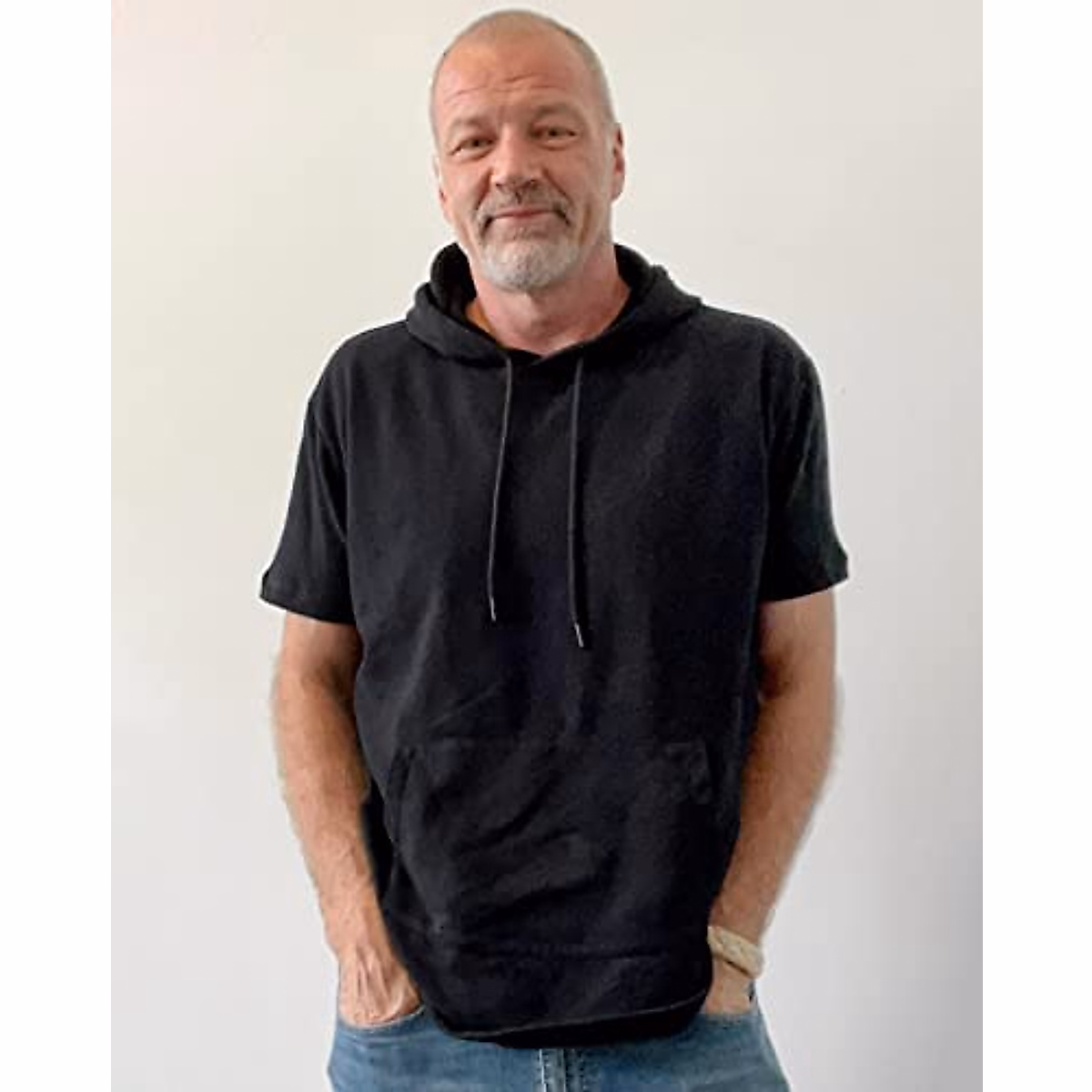 Dubinik®Short Sleeve Hoodie Lightweight Soft Cotton Moisture Wicking Kangaroo Pocket Short Sleeve Hoodie For Men Black