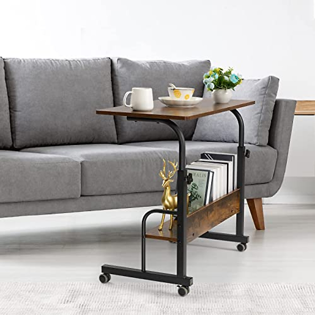 SIDUCAL Portable Laptop Desk, Mobile Laptop Cart Adjustable Height, Rolling Laptop Stand for Desk, Rolling Computer Cart with Wheels, Couch Desk Bed Desk for Laptop and Writing, 31.5'' Rustic Brown