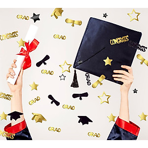 Gold and Black Graduation Confetti 2024, 1000 Pcs Grad Confetti Class of 2024 Party Table Centerpiece for 2024 Graduation Party Supplies