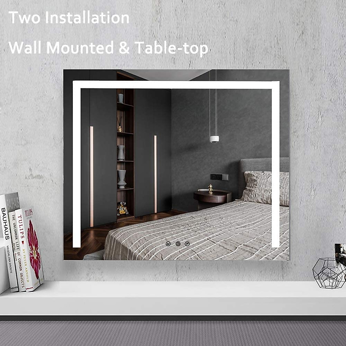 HOMPEN Makeup Mirror with Lights, Lighted Vanity Mirror, Table Top Lighted Beauty Mirror, Dimmable LED Light Strips, Hollywood Style Mirror