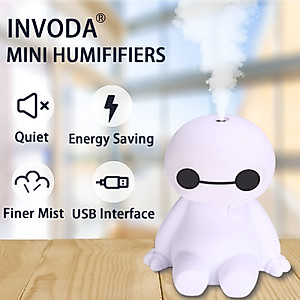 INVODA Humidifiers Portable Small Cool Mist Humidifiers Mini USB Personal Desktop Humidifiers for Travel, Car, Office Room, Bedroom (White)