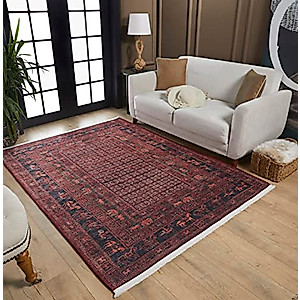 Kilimiz Rugs Washable Rug Premium, Area, Vintage - Traditional, No Feathers, Carpet for Entrance Living, Living Room, Bedroom, Dining, Office, Kitchen - RED-RED 7'10"x11'1"