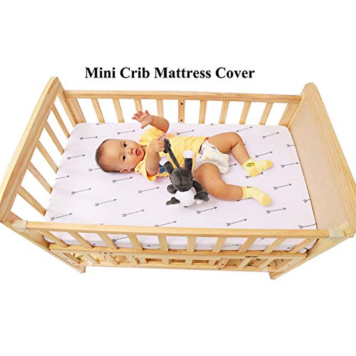 Pack n Play Playard Sheet Set 2 Pack 100% Jersey Knit Cotton Ultra Soft Stretchy Fitted Portable Mini Crib Sheet for Baby Girl Boy Grey Arrows Black Triangles by Knlpruhk