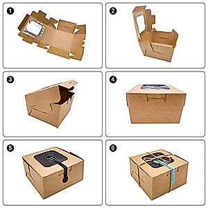 DONGYAN Bakery Boxes 4x4x2.5 Inch, 20 Packs Cookie Boxes with Window, Cup Cake Box for Pastry, Dessert, Donut, Chocolate, Strawberry, Including DIY Cards and Decorative Bouquets