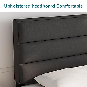 IYEE NATURE Full Bed Upholstered Platform with Headboard and Strong Wooden Slats, Strong Weight Capacity, Non-Slip,No Box Spring Needed, Easy Assembly,Bed,Dark Gray