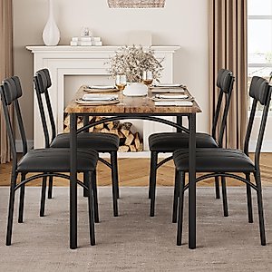 IDEALHOUSE Dining Table Set for 4, Kitchen Table and Chairs for 4 with Upholstered Chairs, 5 Piece Rectangular Kitchen Table Set, Dining Room Table Set for Small Space, Apartment, Rustic Brown