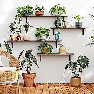 DINZI LVJ Long Wall Shelves, 47.3Inch Wall Mounted Shelves Set of 2, Extra Large Wall Storage Ledges with Sturdy Metal Brackets for Living Room, Bathroom, Bedroom, Kitchen, Grey Wash