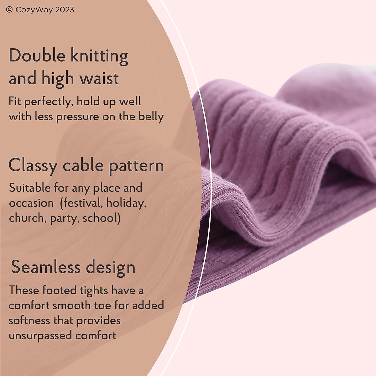 CozyWay Cable Knit Cotton Leggings/Tights for Baby Girls, 4 Pack, White/Pink/Purple/Gray, 6-12 Months Old