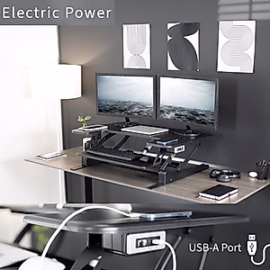 VIVO 36 inch Electric Height Adjustable Stand Up Desk Converter, VE Series, Sit to Stand Tabletop Dual Monitor Riser with USB Port, Black, DESK-V000VE