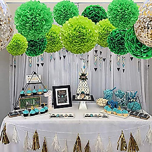 Lucky Green Tissue Paper Pom Poms, St. Patrick's Day Party Decoration Kit 21pcs of 8,10,12 inch Paper Pom Poms for Birthday Graduation Baby Shower, Spring School DIY Parties