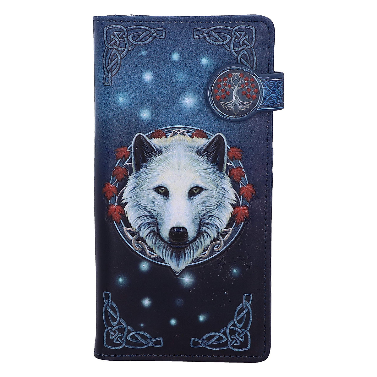 Nemesis Now Klassisch, Blue, 18.5cm Bi-Fold Wallet with Wolf Pattern, Embossed, RFID Protected