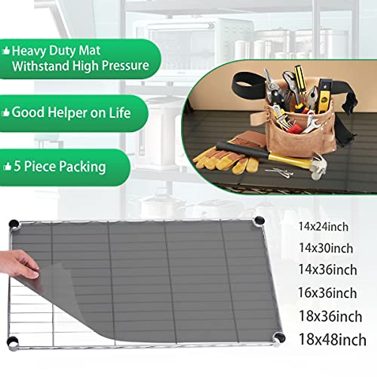 Slendor Wire Shelf Liner Value Pack of 5 Heavy Duty Waterproof Non-Adhesive Industrial Strength Plastic Mats for Tier Shelving Unit, 16 x 36 Inch Gray