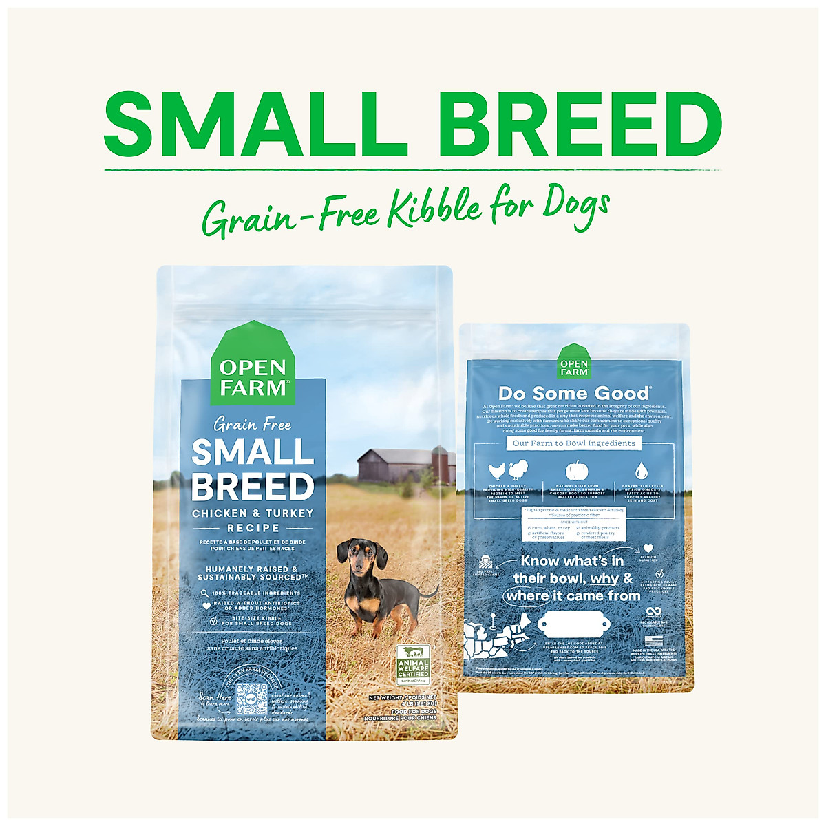 Open Farm Grain-Free Dry Dog Food for Small Breeds, High Protein with Ethically Sourced Ingredients, No Artificial Flavors or Preservatives, Chicken & Turkey Recipe, 4lb Bag (64oz Bag)