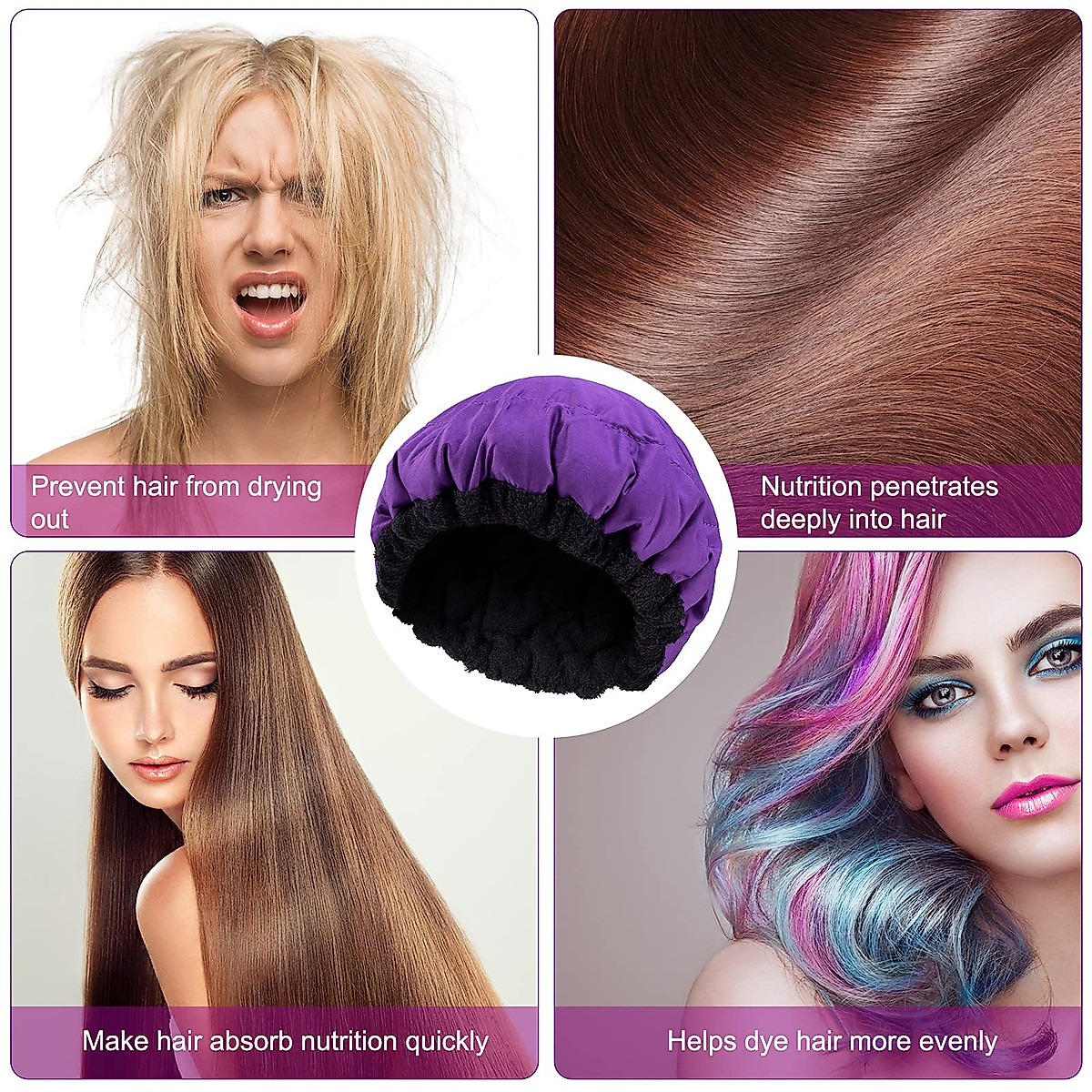 Deep Conditioning Microwavable Heat Cap for Steaming Hair Styling and Treatment, Haircare Therapy (Purple)