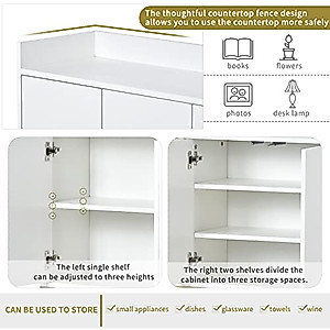 Modern Sideboard Elegant Buffet Cabinet with 4 Doors Storage Cupboard and Display Shelves,Buffet Server Console Table Floor Cabinet with Gold Metal Base for Dining Room/Entryway/Kitchen (White)