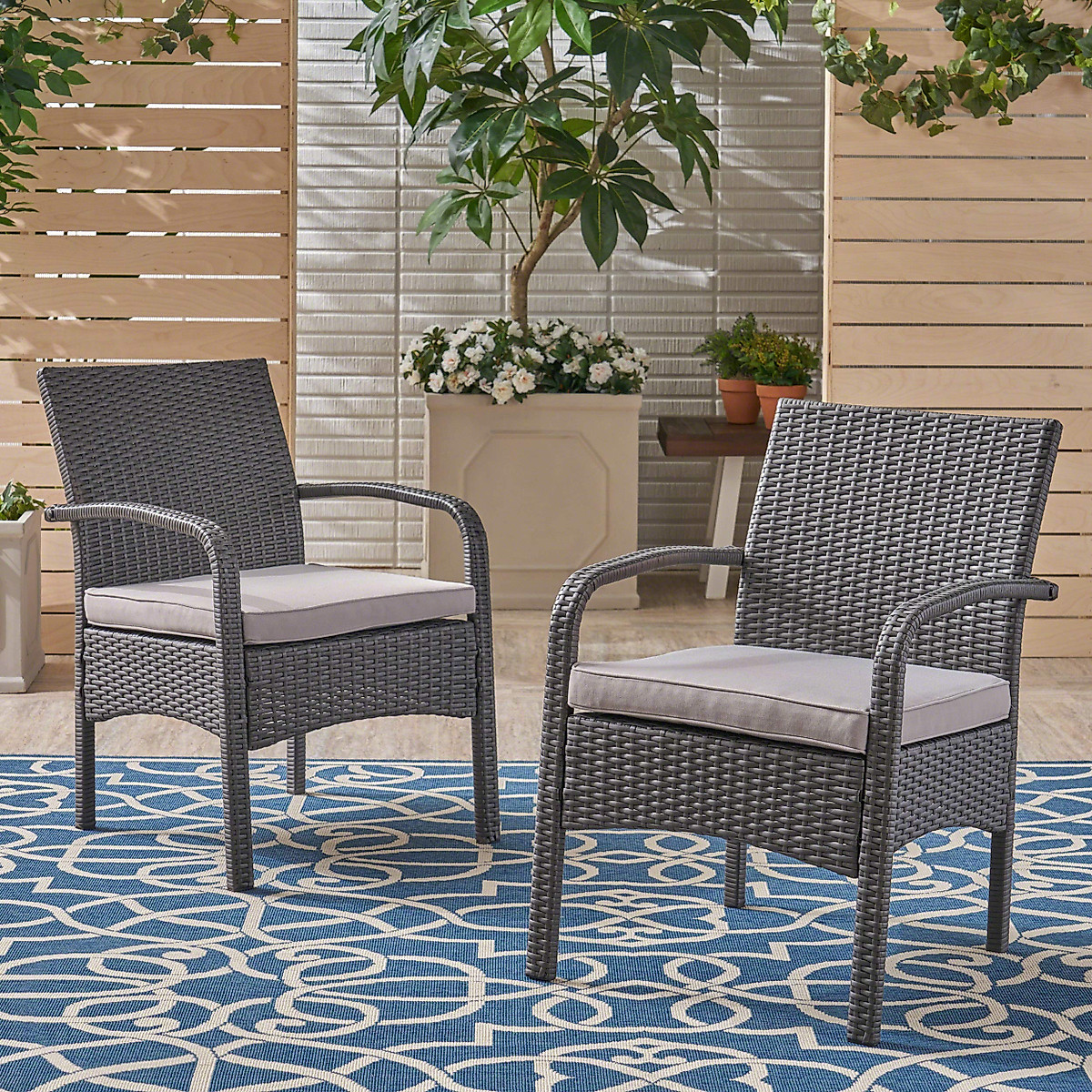 Christopher Knight Home 305810 Otto Outdoor Wicker Club Chair, Gray and Silver(Set of 2)