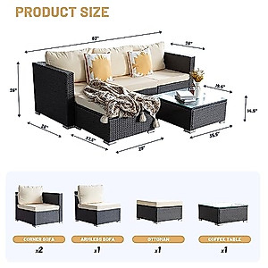 PAOLFOX 5 Piece Patio Furniture Sets,Patio Conversation Sets,Wicker Patio Furniture,Rattan Outdoor Furniture,Patio Sofa,Deck Furniture Brown/Beige