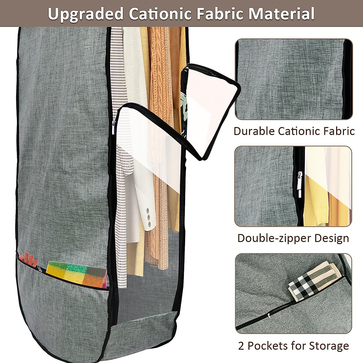 2PCS 50”Garment Bags for Hanging Clothes,Chakera Large Breathable Garment Bag for Closet Storage with 10”Gusseted,Clear Clothing Storage Garment Cover for Dress Sweater with Double Zipper,Grey