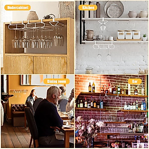 Brynnl 2 Pack Wine Glass Holder, Wine Glass Rack Under Cabinet,Punch-free Hanging Wine Glass Rack for Bar Kitchen （White）