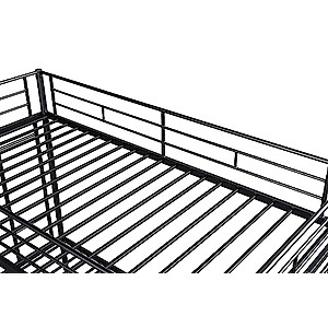 BIADNBZ Twin Over Full Bunk Bed with Trundle and 2 Built-in Ladders, Metal Heavy-Duty BunkBed Frame for Kids Teens Adults Bedroom, Black