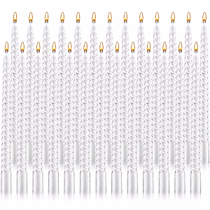 MTLEE 30 Pieces 10 Inch Metallic Taper Candles Spiral Candle Dripless Long Candle Sticks 8 Hrs Clean Burning Unscented Tapered Candles Glossy Metal Like Candlesticks for Wedding Dinn(Pearl White)