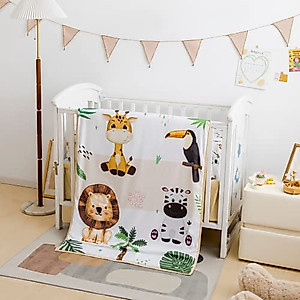 Cokouchyi Safari Animal Crib Bedding Set for Baby Boys Girls, 3-Piece Baby Crib Bedding Set, Standard Size Crib Set Including Crib Sheet, Comforter & Crib Skirt