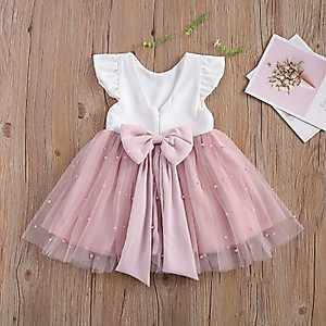 LeSury Baby Girls Tutu Dress Pink Ruffles Sleeveless Toddler Sundress Tulle Dresses Big Bow Princess (Pink, 6-12 M)