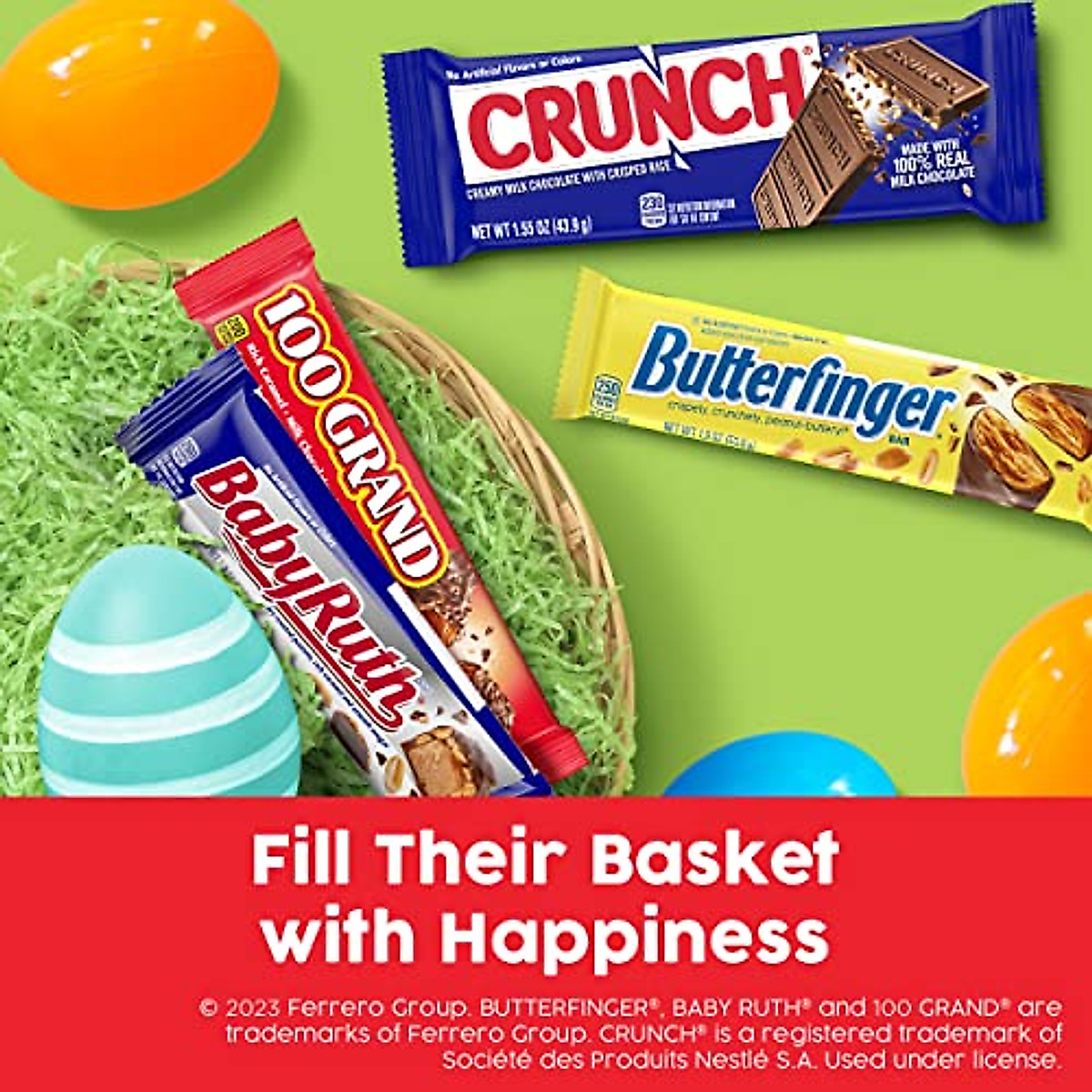 CRUNCH Milk Chocolate and Crisped Rice, Full Size Individually Wrapped Candy Bars, Easter Basket Stuffers, 1.55 oz each