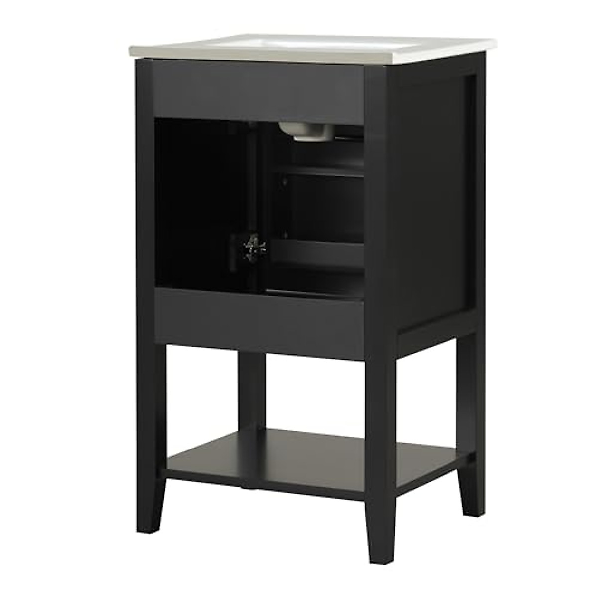 20" Bathroom Vanity Cabinet with Ceramic Sink Top Set, Freestanding, Two-Tier Storage Rack, Soft Closing Door, Black