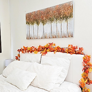 CQURE 2 Pack Fall Leaf Garland, Hanging Vines Garland Artificial Fall Maple Leaves Garland Thanksgiving Decor for Home Wedding Fireplace Party