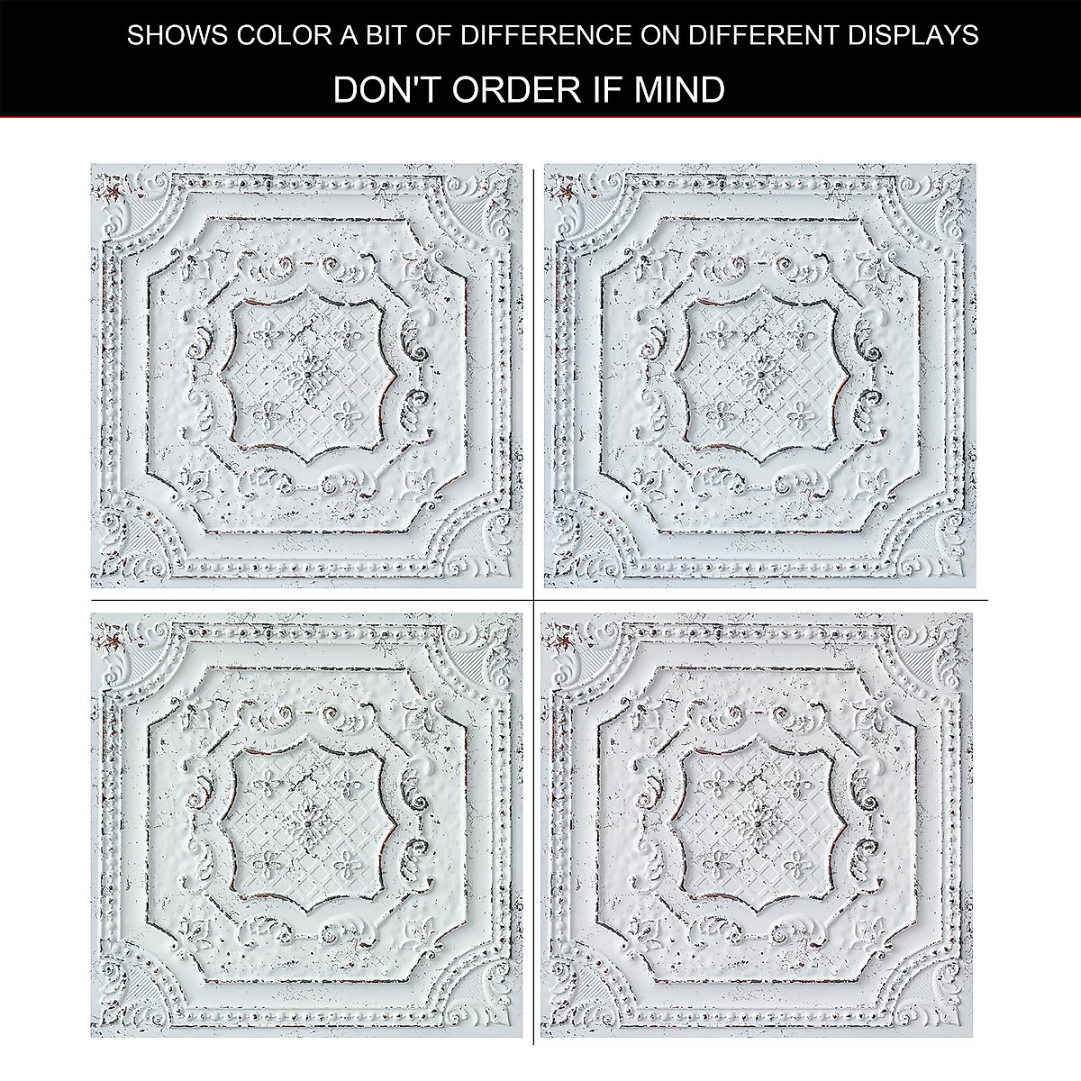 PAINTSDECOR Faux Tin Painting Panel Embellished Ceiling Tiles for Cafe Club Salon Hotel Store Bar 2'x2' PL04 Distress Crack White Black