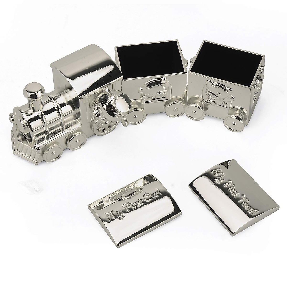 K COOL Shiny Silver Baby Tooth Box Metal Kids Keepsake Origanizer Train Tooth Holder Children Tooth and Curl Fairy Container Christening Gift for Child Memory