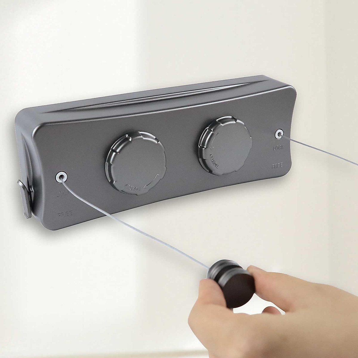 16.7Ft Retractable Clothesline, Adjustable Stainless Steel Double Rope Retractable Clothesline Indoor Outdoor, Wall Mounted Clothes Line with Accessory, Laundry Line for Drying Clothes (Dark Gray)