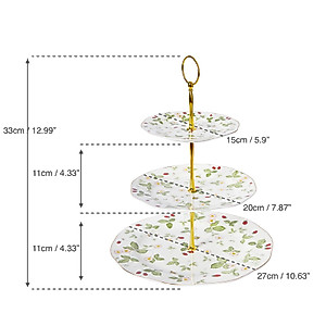 MOSTDEN 3-Tier Ceramic Cake Stand/Cupcake Stand/Dessert Stand/Tea Party Pastry Serving Platter/Food Display with A Serving Tong (Mulberry)