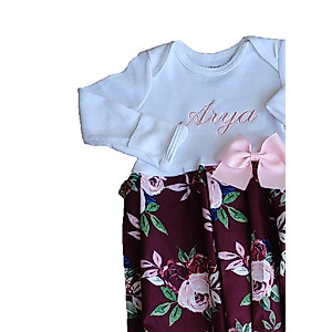 Theposhlayette Newborn Baby Girl Coming Home Outfit Personalized Floral Layette Gown with Beanie Baby Girl Shower Gifts (0 to 3 months)