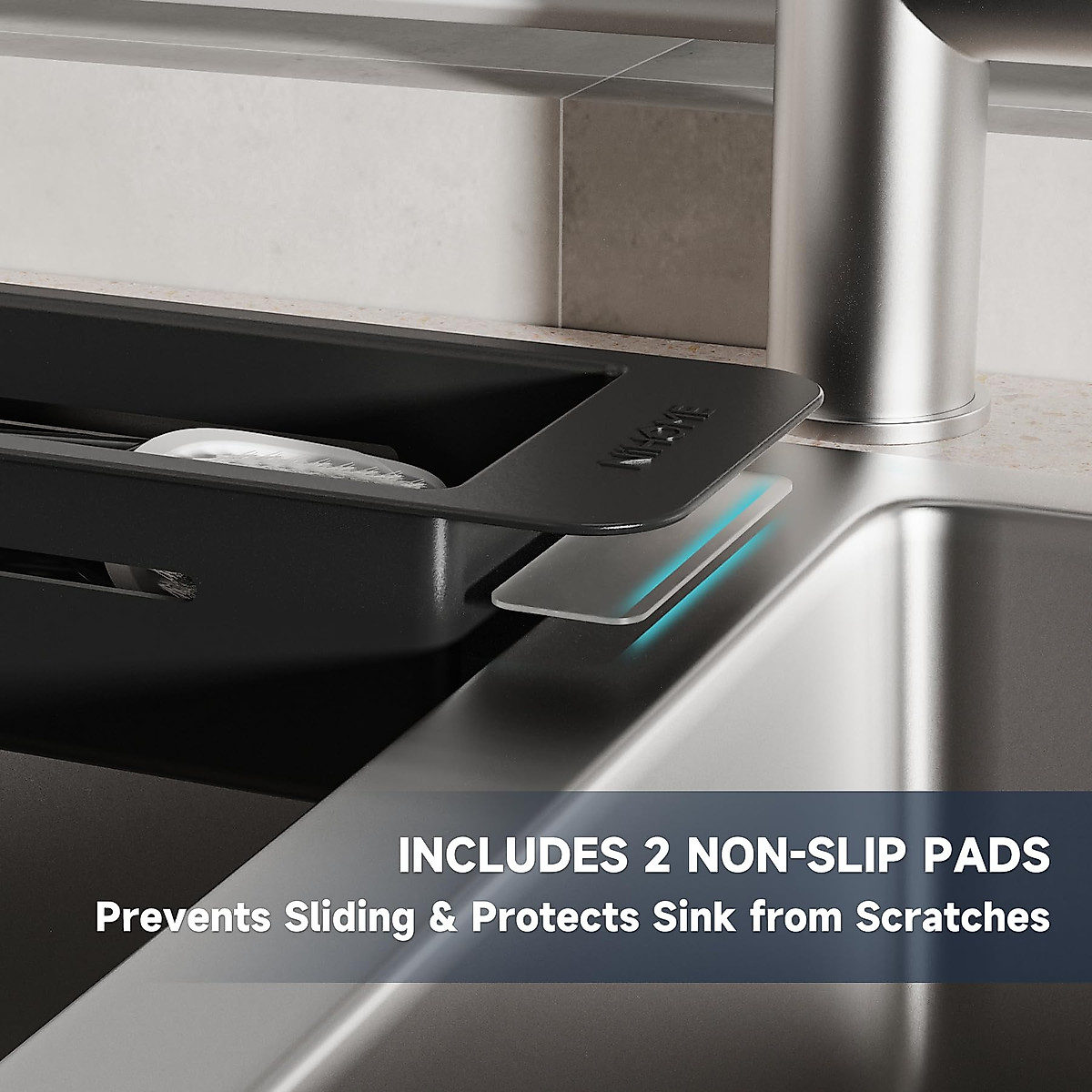 NiHome 17.5’’x15.3’’ Roll Up Dish Drying Rack with Side Utensil Holder Tray Over Sink Detachable Foldable Collapsible Stainless Steel Multipurpose Kitchen Drainer (Black)