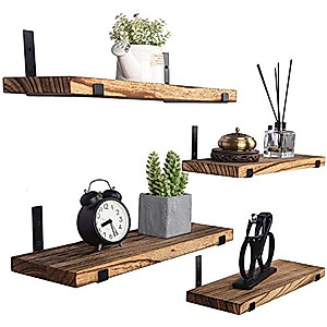HXSWY Rustic Wood Floating Shelves for Wall Farmhouse Wooden Wall Shelf for Bathroom Kitchen Bedroom Living Room Set of 4 Light Brown