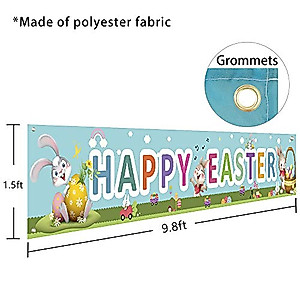 Happy Easter Banners, Welcome Spring Easter Themed Party Banner, Lawn Sign Backdrop Banner for Indoor Outdoor Easter Party Supplies(9.8 x 1.5ft)