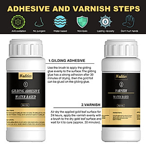 Wadities Gold Leaf Gilding Adhesive Set, 100ml Water Based Metal Leaf Glue and 100ml Varnish, Gold Leaf Sheets 100 pcs, 2 Brushes, for Craft, Painting and Arts