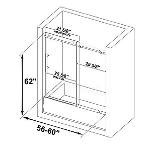 WOODBRIDGE Frameless Sliding Bathtub Door, 56"-60" Width, 62" Height, 3/8" (10 mm) Clear Tempered Glass, Brushed Nickel Finish, Designed for Smooth Door Closing and Opening. MBSDC6062-B4