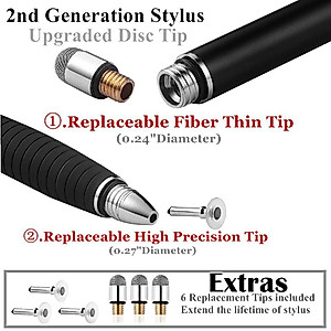 MEKO (2nd Gen)[2 in 1 Precision Series] Universal Disc Stylus Touch Screen Pen for iPhone,iPad,All Other Capacitive Touch Screens Bundle with 6 Replacement Tips,Pack of 3 (Black/Rose Gold/Aqua Blue)