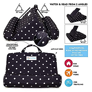 ComfView The Tablet Pillow - Soft Bed Stand Compatible with iPads, Tablets, Books, Smartphone, Magazines - Lap Wedge Mount for Reading, Gadgets, Watching Movies - 11x12x6-Inch (Black White Polka Dot)