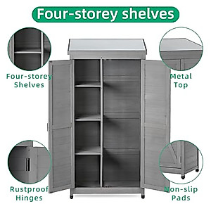 Ajikgn Outdoor Storage Cabinet and Metal Top,Garden Storage Shed,Outdoor 68 Inches Wood Tall Shed for Yard and Patio
