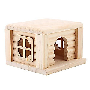 Pet Hamster House, 100% Wood Odorless Home Openwork Lace Window DIY Hideout Hut Play Nest Toy Viewing Room Living for Small Squirrels Gerbils Hamsters Golden Bears