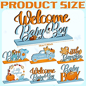 6 Pcs Fall Little Pumpkin Party Decorations Pumpkin Wooden Centerpieces Blue Boy Maple Table Toppers First Birthday Table Centerpieces a Little Pumpkin Baby Boy Table Decor for Boys Fall Party