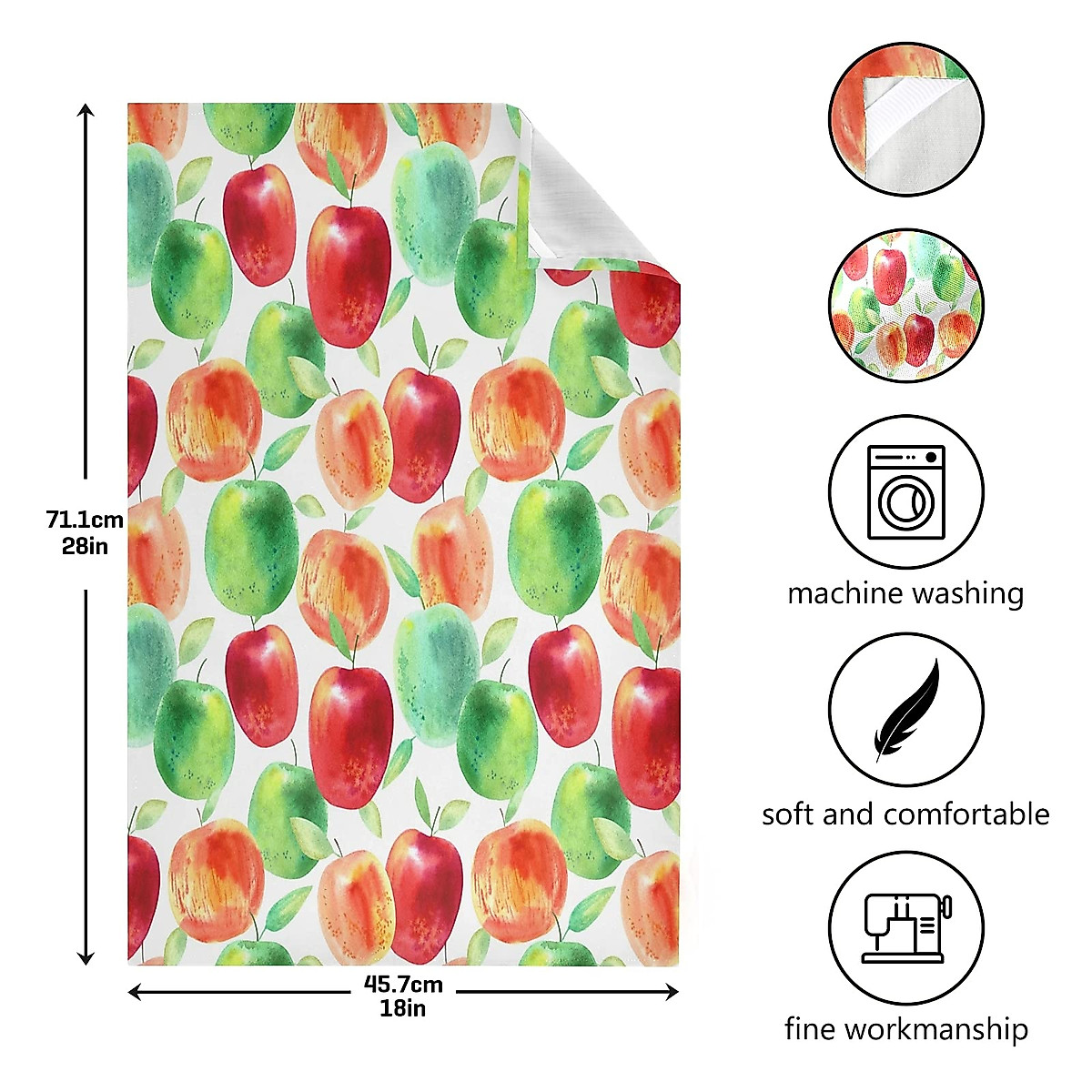 Apple Red Green Kitchen Towels Absorbent Dish Towels Soft Wash Clothes for Drying Dishes Cleaning Towels for Home Decorations 1 Piece, 28 X 18 Inch