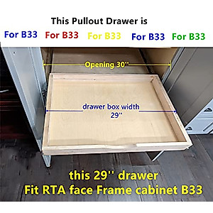 29'' Width Cabinet Roll Out Tray Wood Pull Out Tray Drawer Box Kitchen Cabinet Organizer, Cabinet Slide Out Shelves, Include Side Mount Drawer Tracks Glides Wood Spacers -DIY (Fit RTA Face Frame B33)
