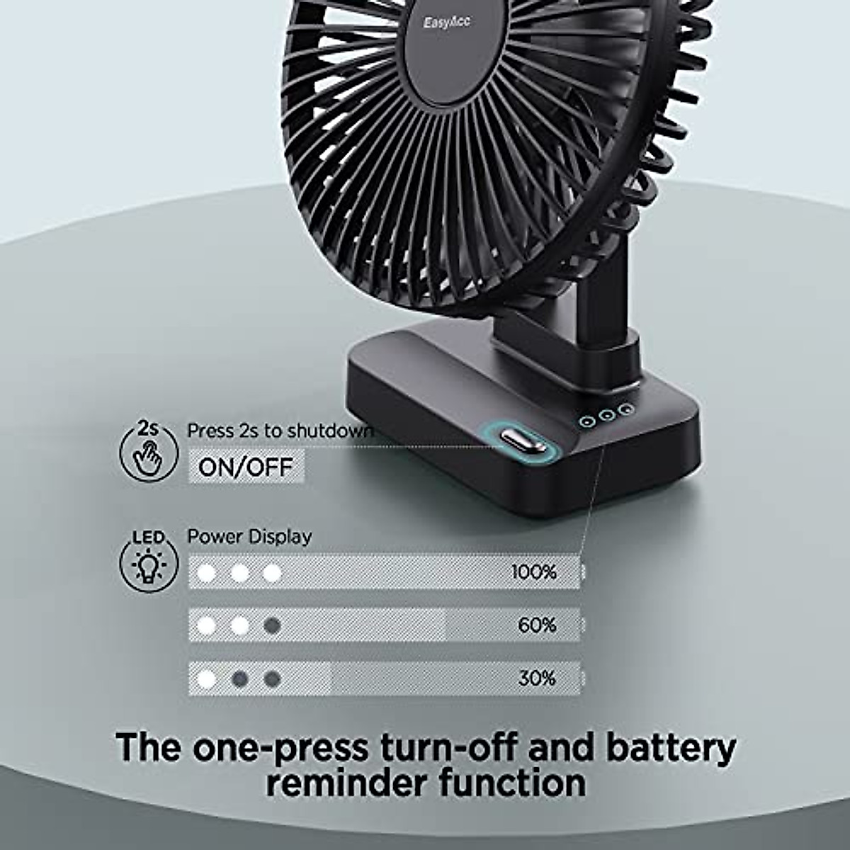 EasyAcc 7 Inch Desktop Battery Table Fan, Bedroom Fan [ Ultra-Quiet Comfortable Wind Fan ] 6700 Battery 3 Speed 90°Tilt Desk Fan with Type C, Electric Cooling Fan for Bedroom (Battery&USB Power)